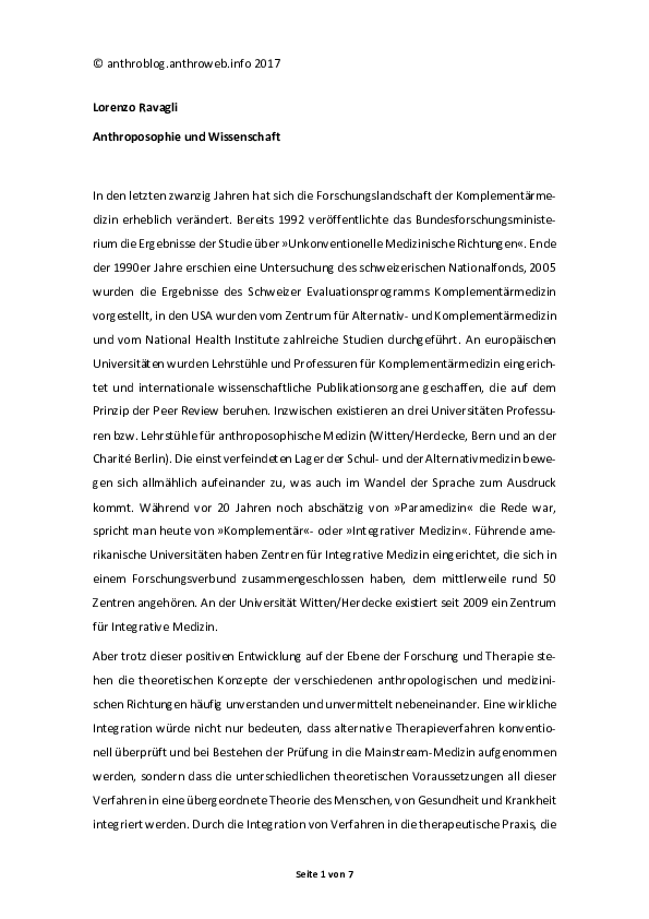 (PDF) Lorenzo Ravagli: Anthroposopie und Wissenschaft