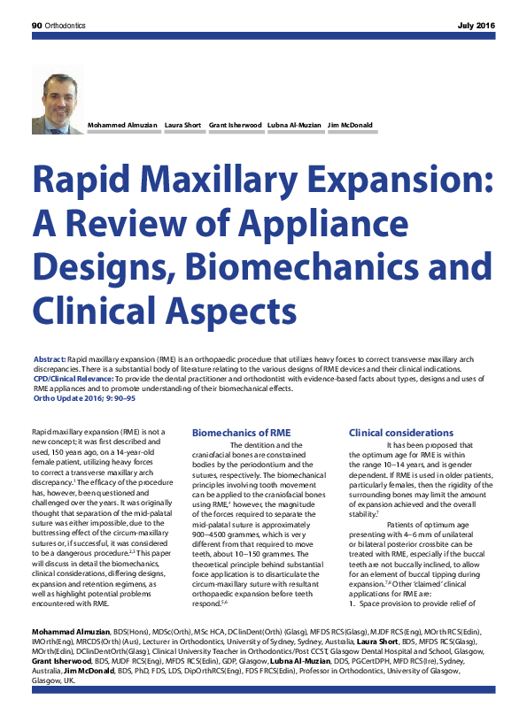 (PDF) Rapid Maxillary Expansion: Appliance types/biomechanics and ...
