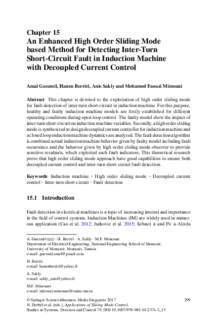 Pdf An Enhanced High Order Sliding Mode Based Method For Detecting Inter Turn Short Circuit