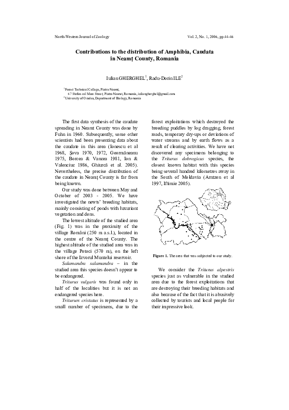 (PDF) Contributions to the distribution of Amphibia, Caudata in Neamţ ...