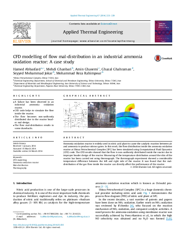 (PDF) CFD modelling of flow mal-distribution in an industrial ammonia ...