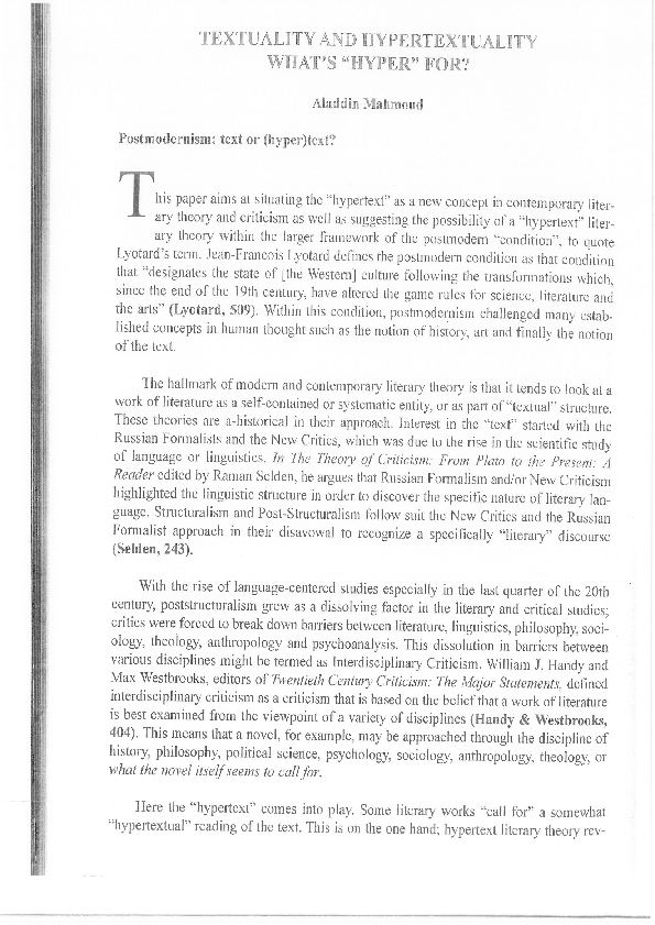(PDF) Textuality and Hypertextuality: What’s ‘Hyper’ for?
