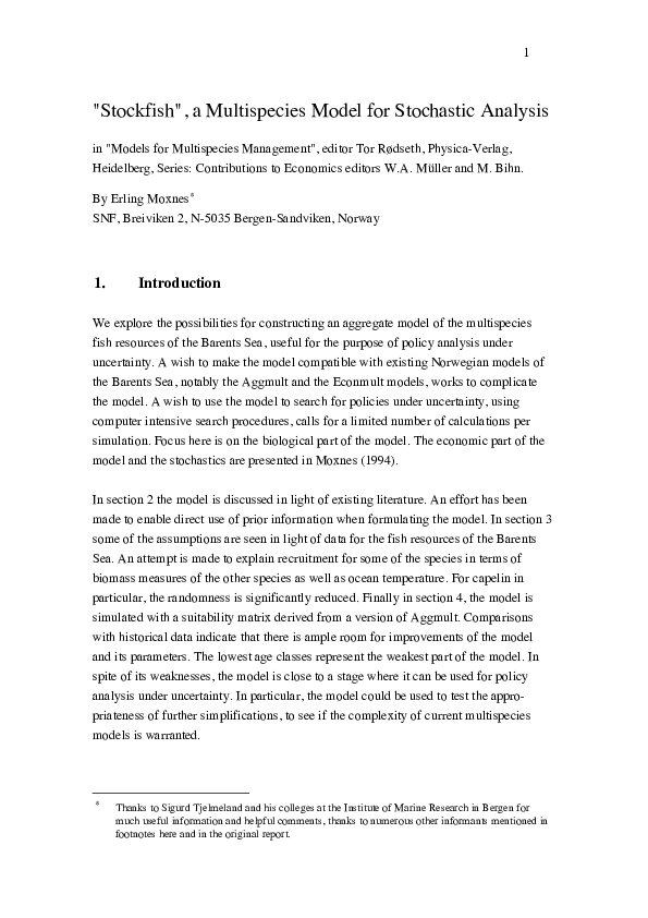 (PDF) "Stockfish", a Multispecies Model for Stochastic Analysis