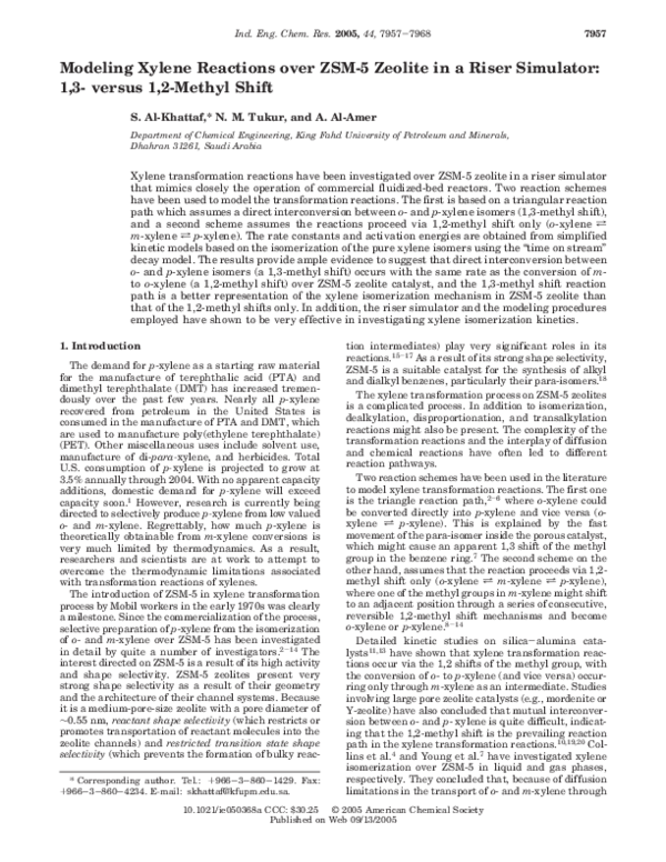 (PDF) Modeling Xylene Reactions over ZSM-5 Zeolite in a Riser Simulator ...