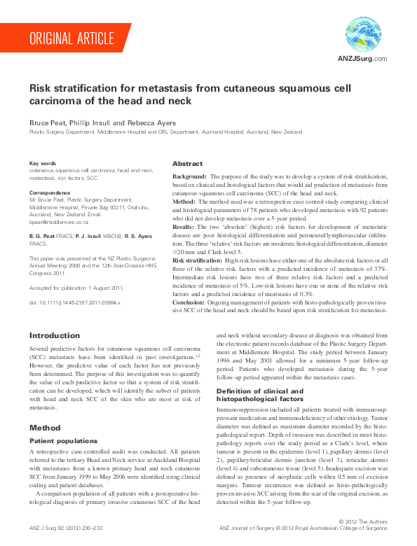 (PDF) The incidence rate of metastasis from the primary cutaneous squamous cell carcinoma: A ...