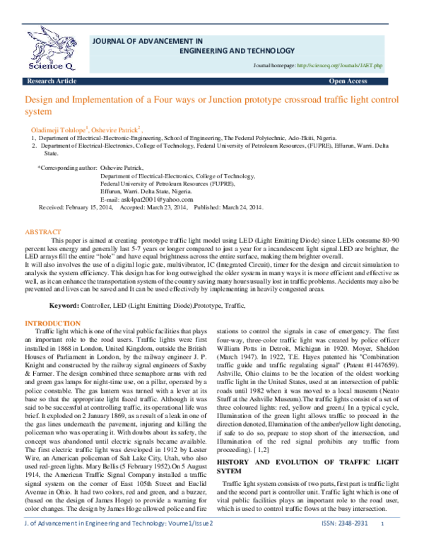 (PDF) Design and Implementation of a Four ways or Junction prototype ...