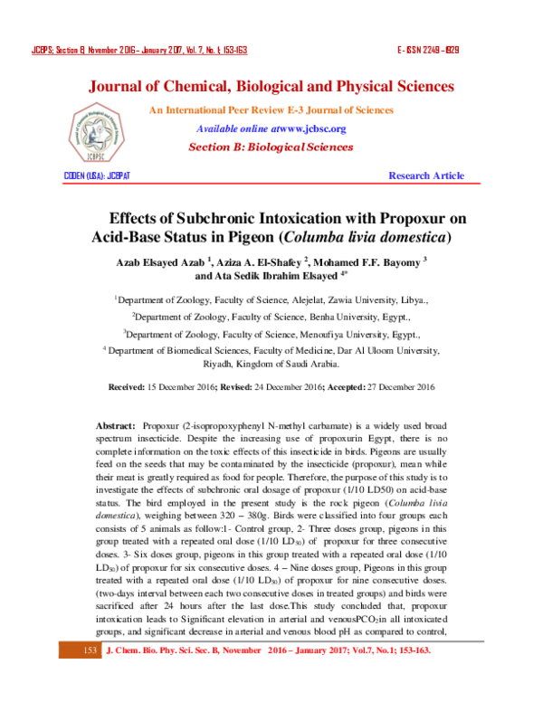 (PDF) Effects of Subchronic Intoxication with Propoxur on Acid-Base ...