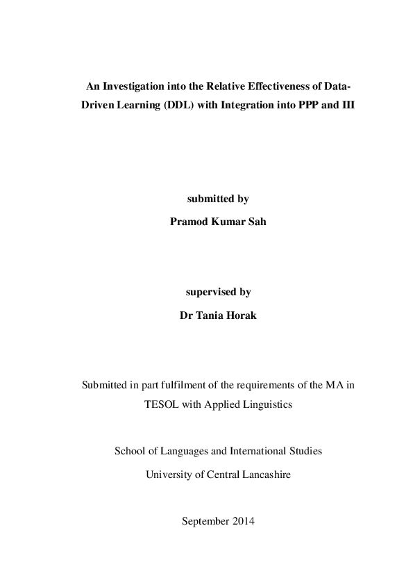 Pdf Ma Thesis An Investigation Into The Relative Effectiveness Of Data Driven Learning Ddl