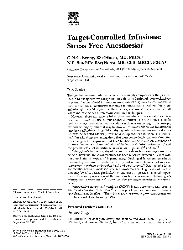 (PDF) Target-controlled infusions: Stress free anesthesia? | Gavin ...