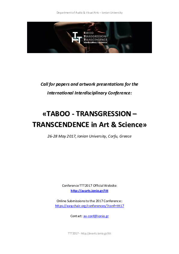 (PDF) CFP & Artwork: Taboo - Transgression - Transcendence in Art ...
