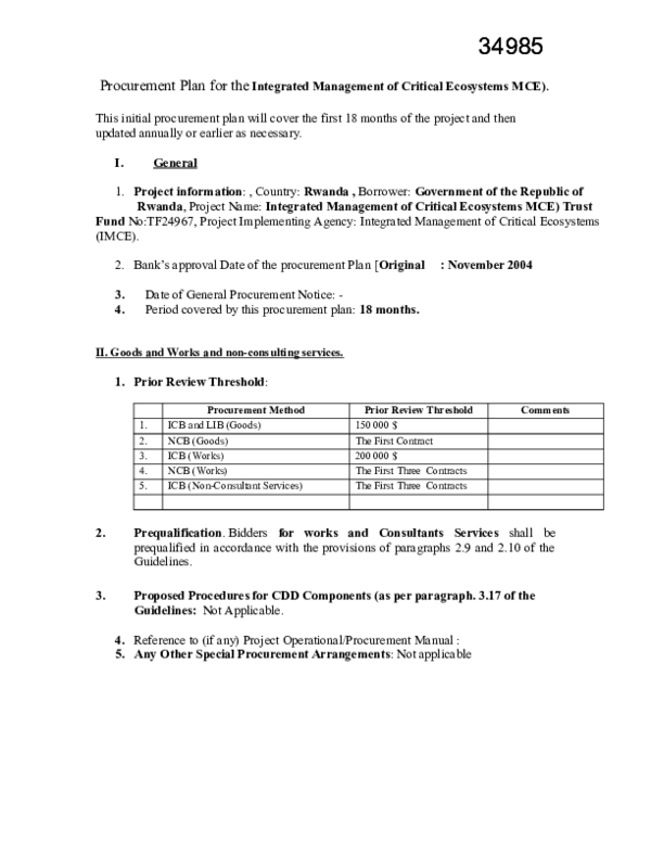 (DOC) Procurement Plan for the Integrated Management of Critical ...