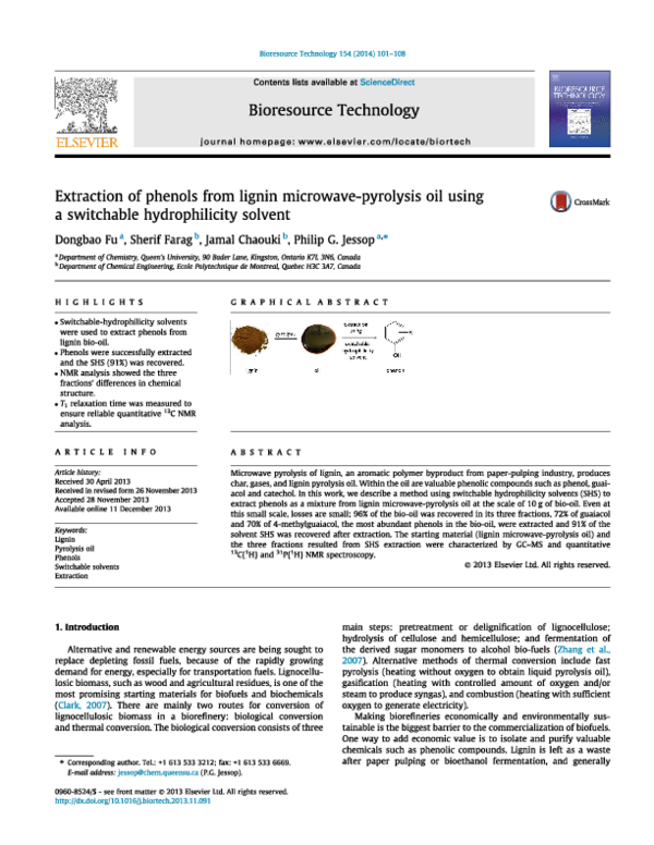 (PDF) Extraction of phenols from lignin microwave-pyrolysis oil using a ...