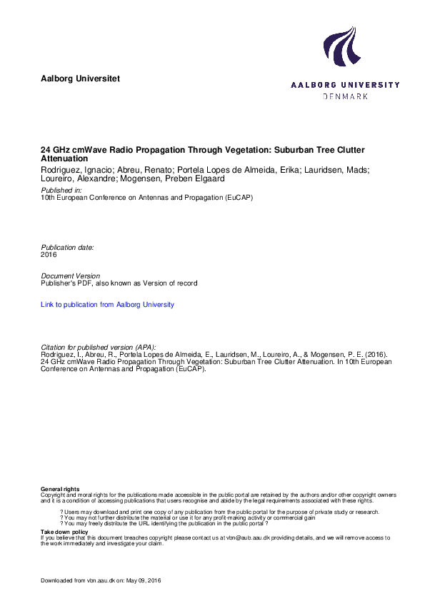Pdf Aalborg Universitet 24 Ghz Cmwave Radio Propagation Through Vegetation Suburban Tree Clutter
