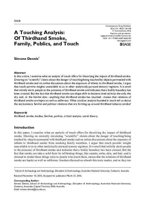 (PDF) A Touching Analysis: Of Thirdhand Smoke, Family, Publics, and Touch