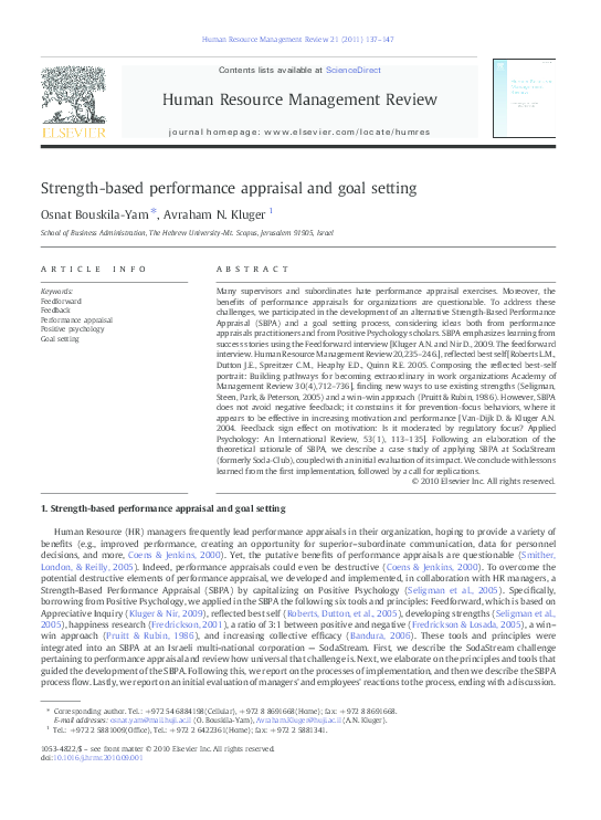 (PDF) Strength-based performance appraisal and goal setting