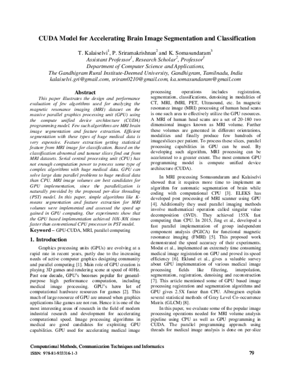 Pdf Cuda Model For Accelerating Brain Image Segmentation And Classification