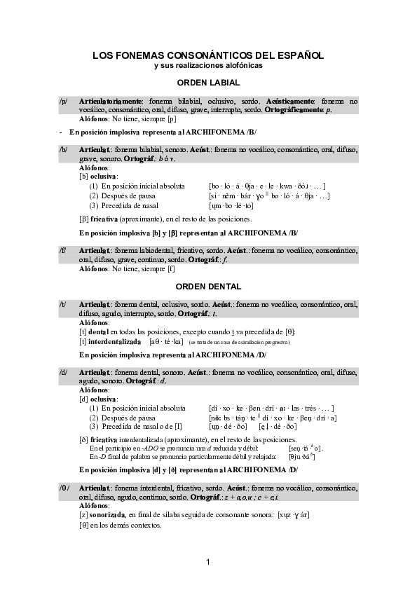 (PDF) LOS FONEMAS CONSONÁNTICOS DEL ESPAÑOL y sus realizaciones alofónicas