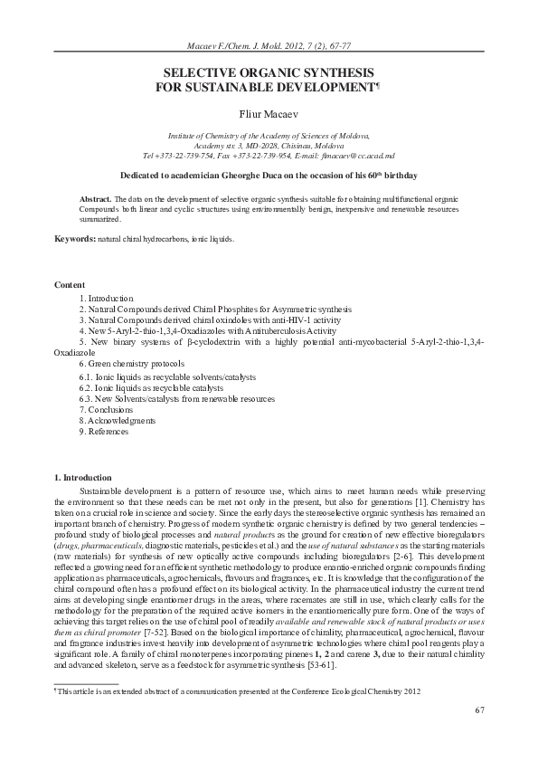 (PDF) SELECTIVE ORGANIC SYNTHESIS FOR SUSTAINABLE DEVELOPMENT