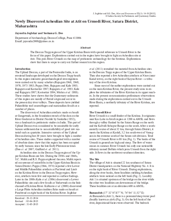 (PDF) Newly Discovered Acheulian Site at Atit on Urmodi River, Satara ...