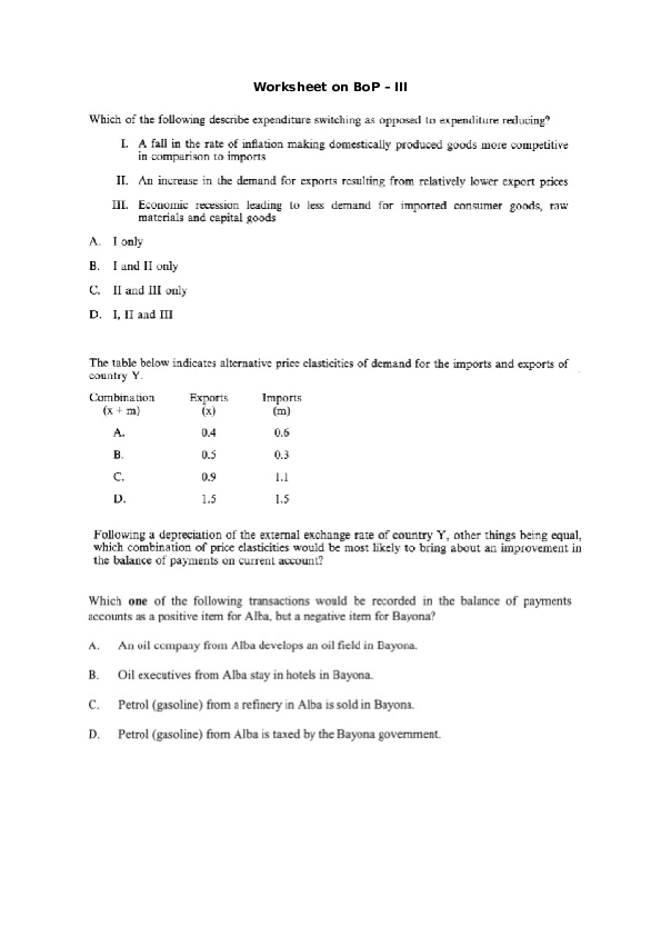 (DOC) Worksheet on BoP – III