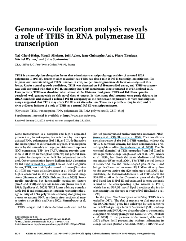 (PDF) Genome-wide location analysis reveals a role of TFIIS in RNA ...