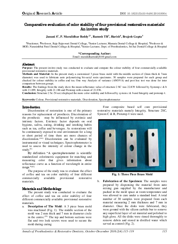 (PDF) Comparative evaluation of color stability of four provisional ...