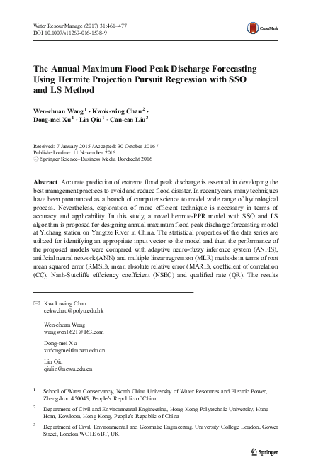 (PDF) The Annual Maximum Flood Peak Discharge Forecasting Using Hermite Projection Pursuit ...