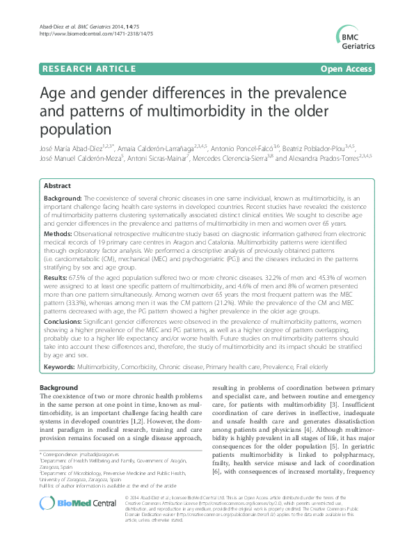 (PDF) Age and gender differences in the prevalence and patterns of multimorbidity in the older ...