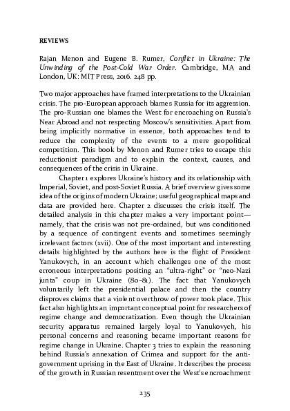 (PDF) Rajan Menon and Eugene B. Rumer, Conflict in Ukraine: The ...