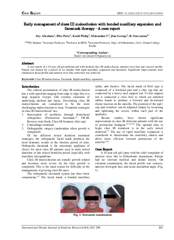 (PDF) Early management of class III malocclusion with bonded maxillary ...