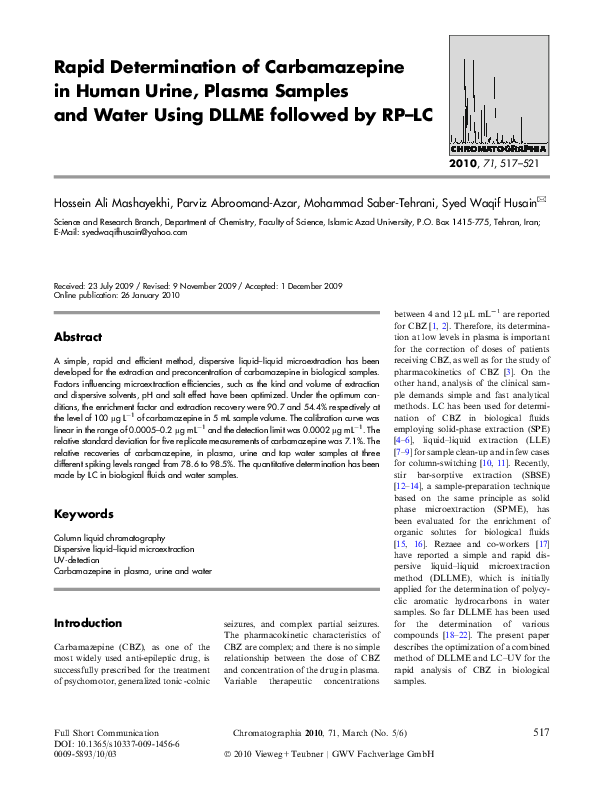 (PDF) Rapid DLLME Method for Carbamazepine Analysis