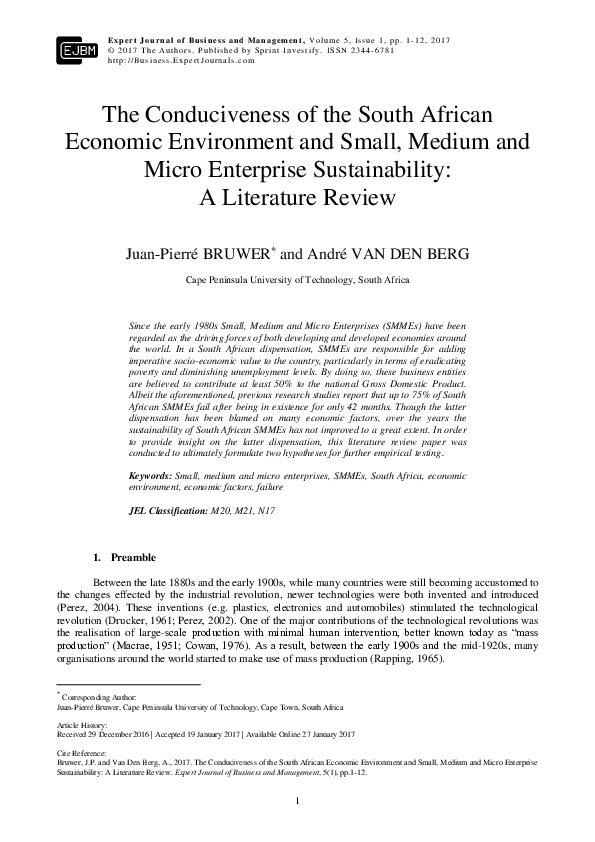 (PDF) The Conduciveness of the South African Economic Environment and ...