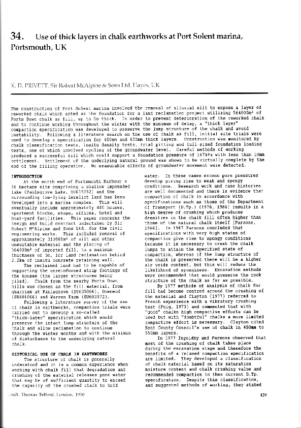 (PDF) Use of Thick Layers in Chalk Earthworks at Port Solent marina ...