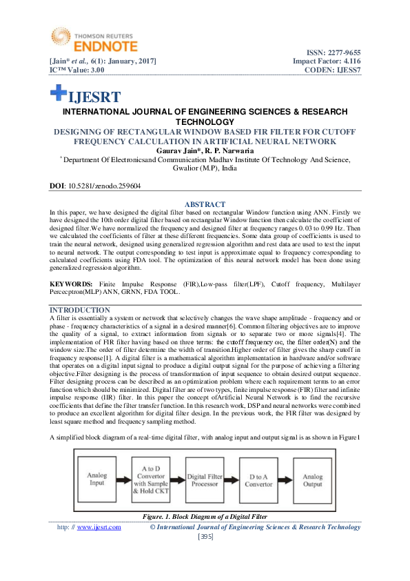 Pdf Designing Of Rectangular Window Based Fir Filter For Cutoff Frequency Calculation In