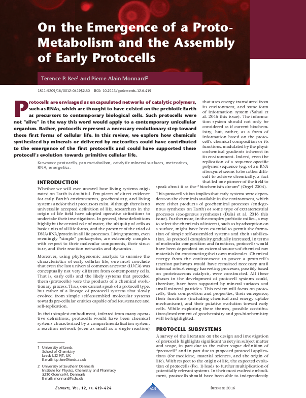 (PDF) On the Emergence of a Proto- Metabolism and the Assembly of Early ...