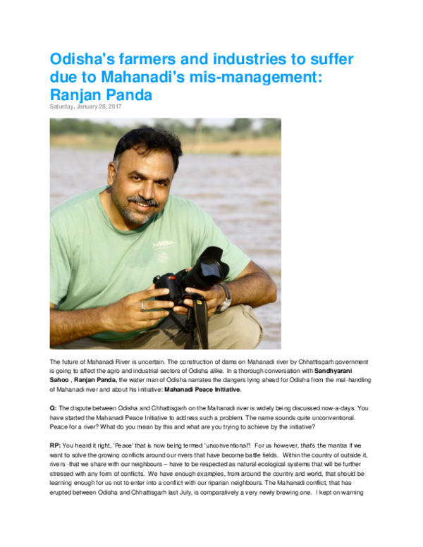 (PDF) Odisha's farmers and industries to suffer due to Mahanadi's mis ...