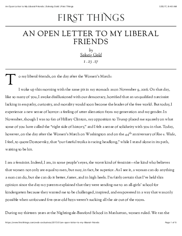 (PDF) An Open Letter to My Liberal Friends