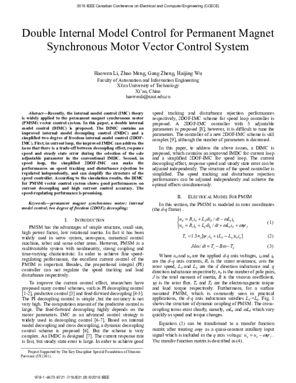 (PDF) Double Internal Model Control for Permanent Magnet Synchronous ...