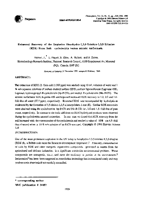 (PDF) Enhanced Recovery of the Explosive Hexahydro-1,3,5-Trinitro-1,3,5 ...