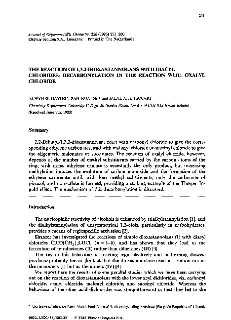 (PDF) The reaction of 1,3,2-dioxastannolans with diacyl chlorides ...