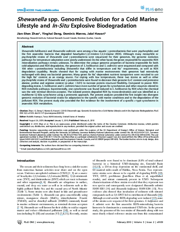 (PDF) Shewanella spp. Genomic Evolution for a Cold Marine Lifestyle and ...
