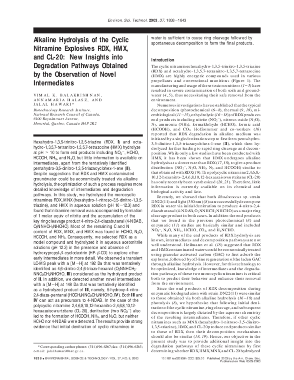 (PDF) Alkaline Hydrolysis of the Cyclic Nitramine Explosives RDX, HMX ...