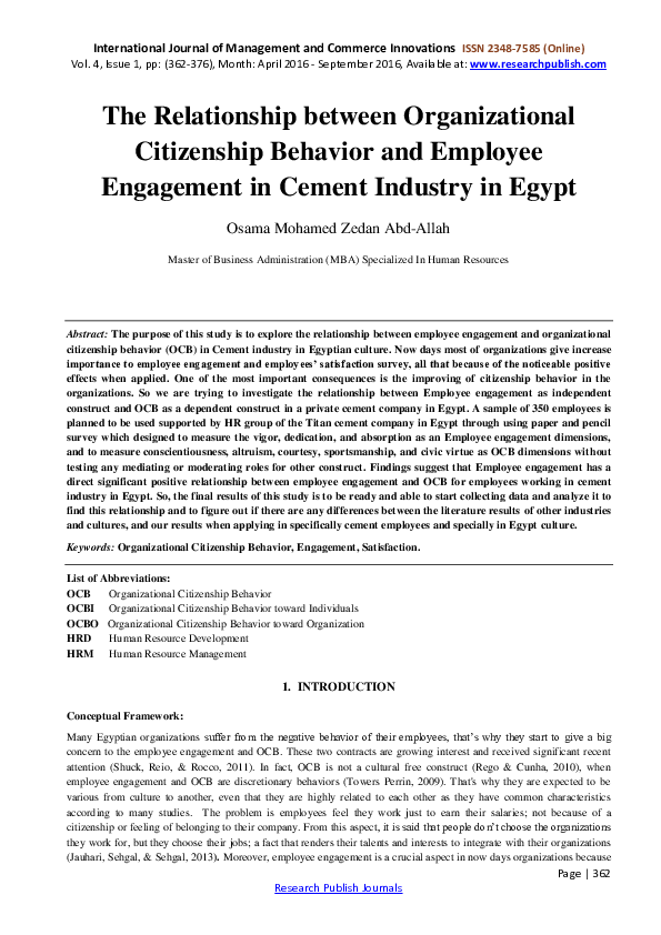 (PDF) The Relationship between Organizational Citizenship Behavior and Employee Engagement in ...