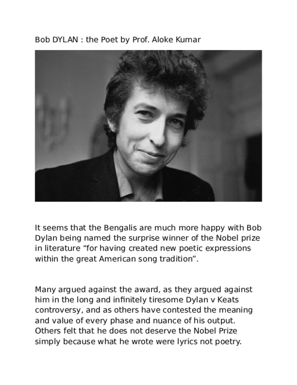 (DOC) Bob DYLAN : the poet by Prof. Aloke Kumar