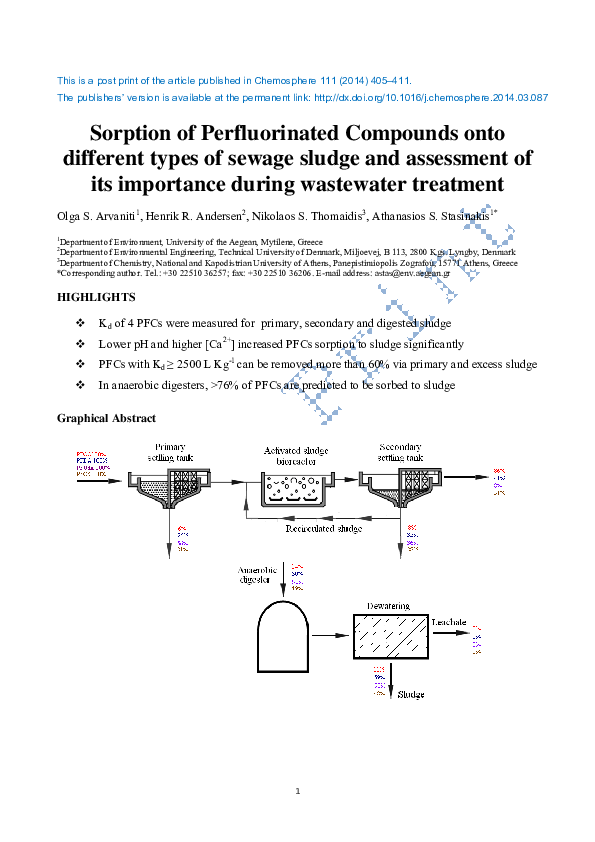 (PDF) Sorption of PFCs in Sewage Sludge Treatment