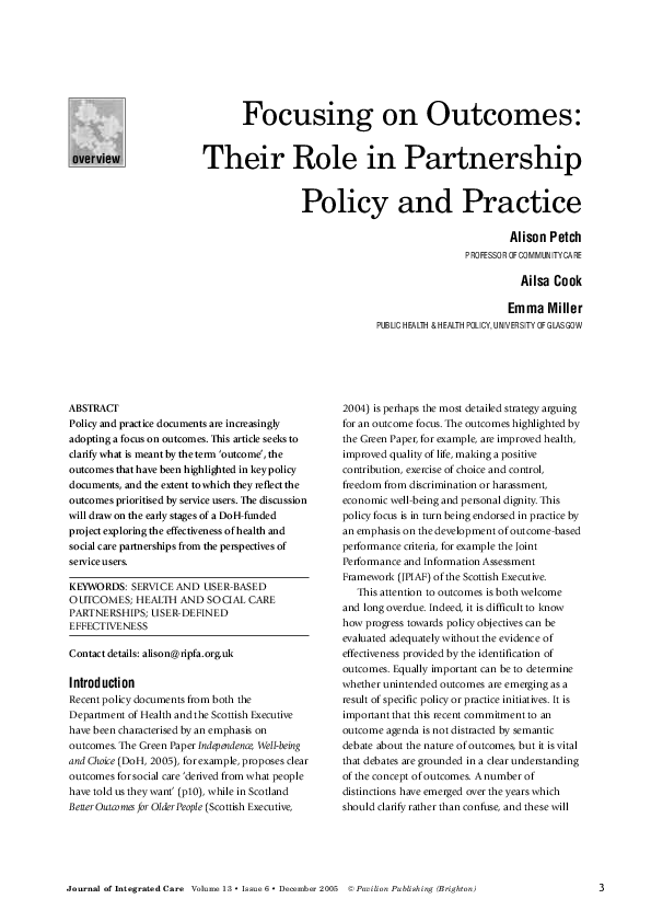 (PDF) Focusing on outcomes
