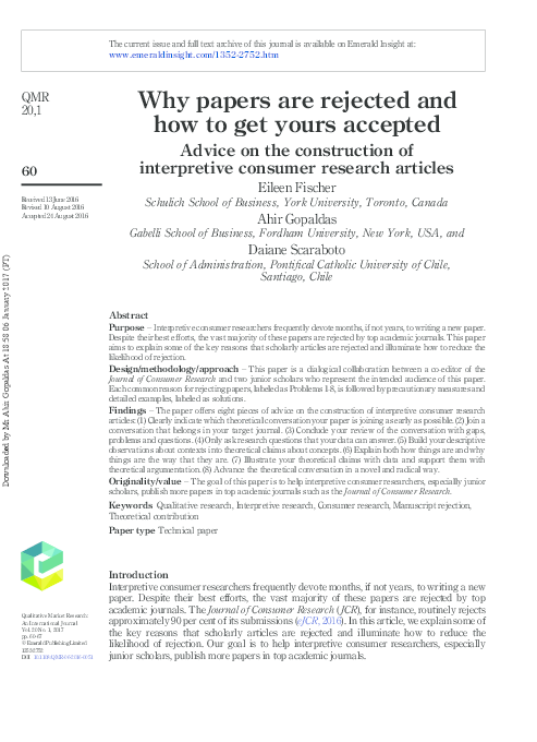 (PDF) Why Papers Are Rejected and How to Get Yours Accepted: Advice on ...
