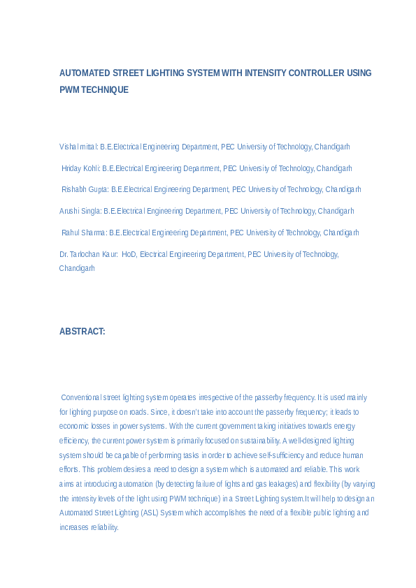 Doc Automated Street Lighting System With Intensity Controller Using Pwm Technique