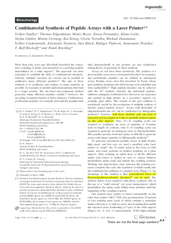 (PDF) Combinatorial Synthesis of Peptide Arrays with a Laser Printer ...