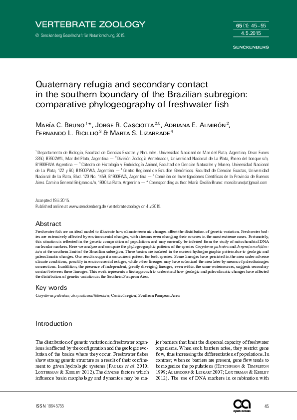 (PDF) Quaternary refugia and secondary contact in the southern boundary ...